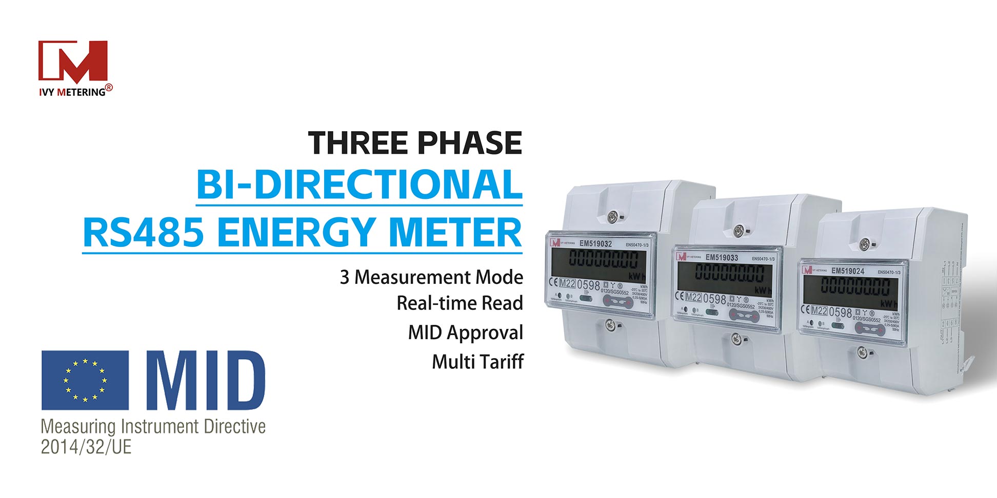 Three Phase Meter kWh and Power Bi-directional Measurement MID Energy ...